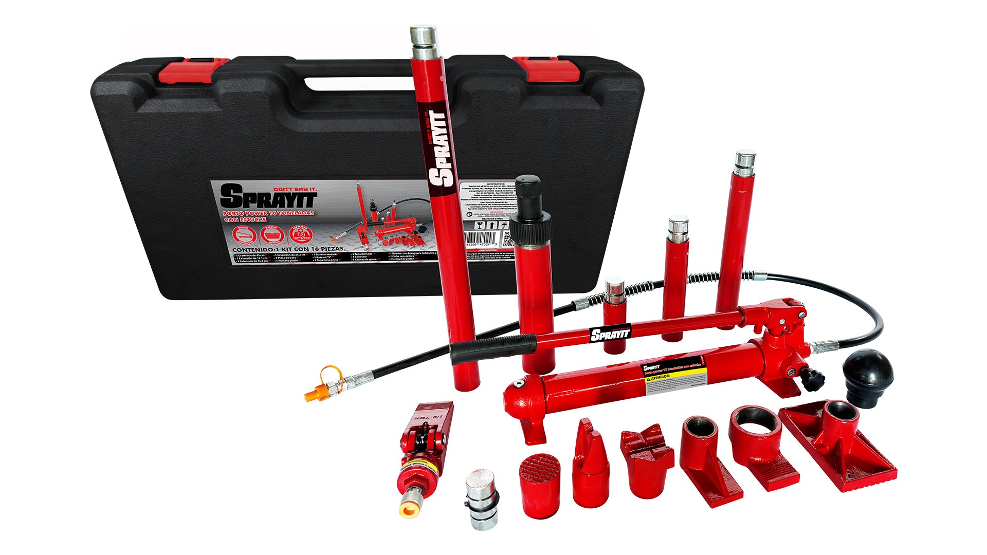 Kit Porto Power 10 Ton Sprayit con Estuche de 16 Piezas para Taller Au ...